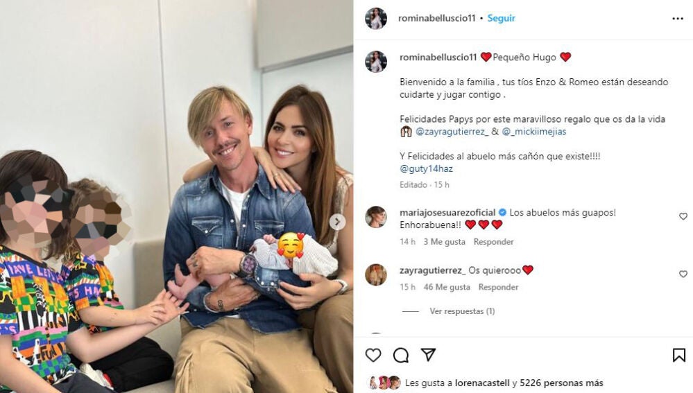 Romina Belluscio publica la primera foto de Guti con su nieto en brazos ...