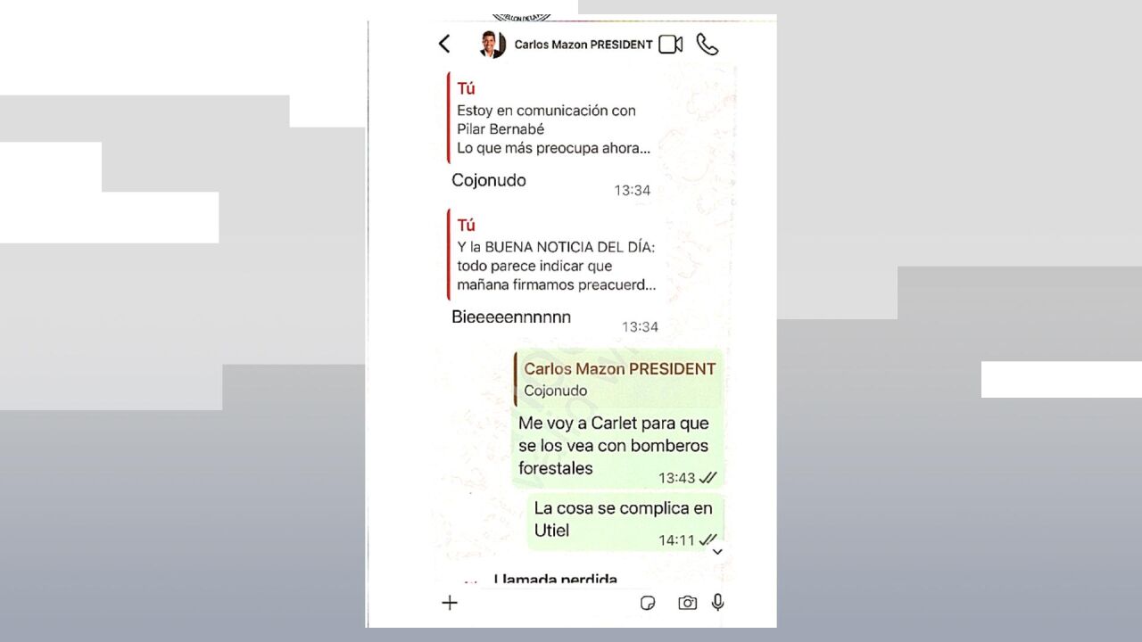 El WhatsApp de Mazón a Pradas al conocer que "preocupa" el barranco del ...