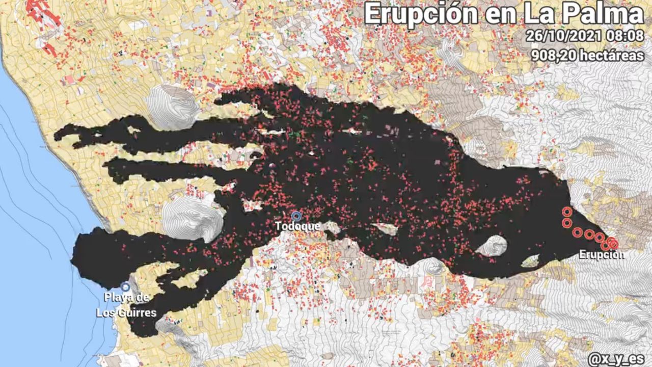 El crecimiento de las coladas de lava del volcán de La Palma tras más ...