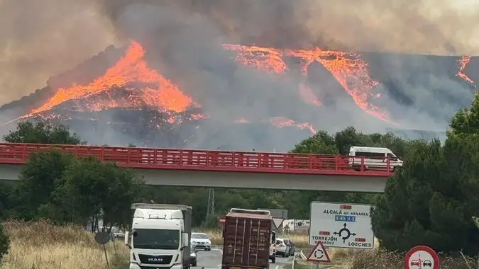 Un incendio forestal descontrolado arrasa Torres de la Alameda y ...